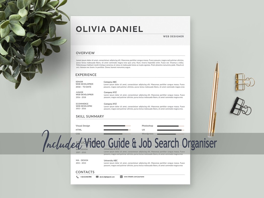1 Page Resume Template Modern Professional Cv Template - Etsy