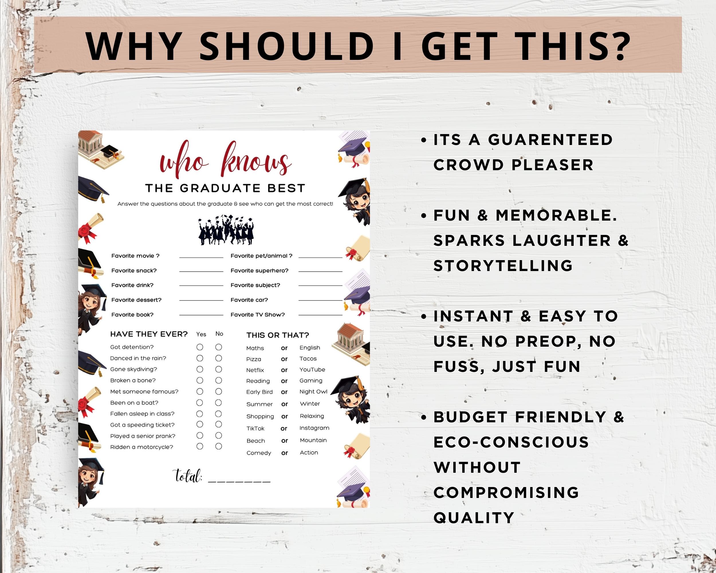 Who Knows the Graduate Best Game, Graduation Party Trivia, How Well Do ...