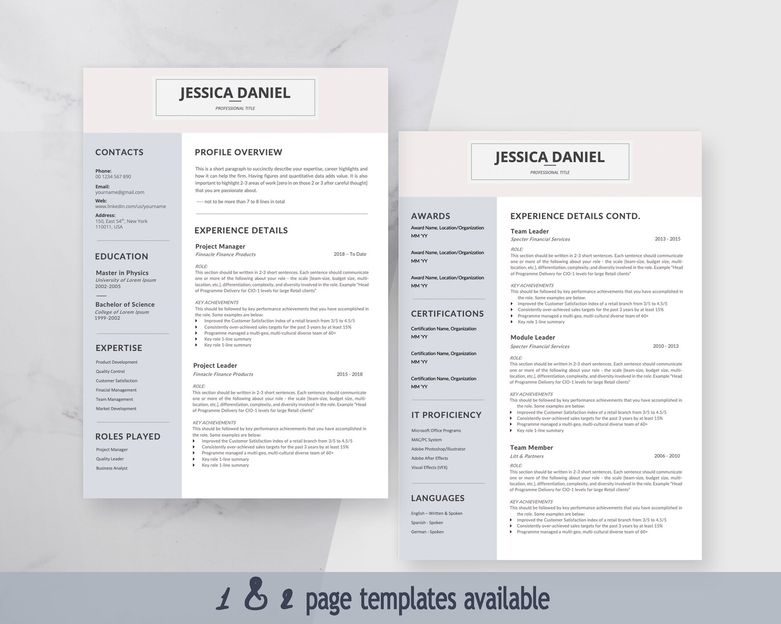 Technical Resume Template for Word, Project Manager Resume, Modern ...