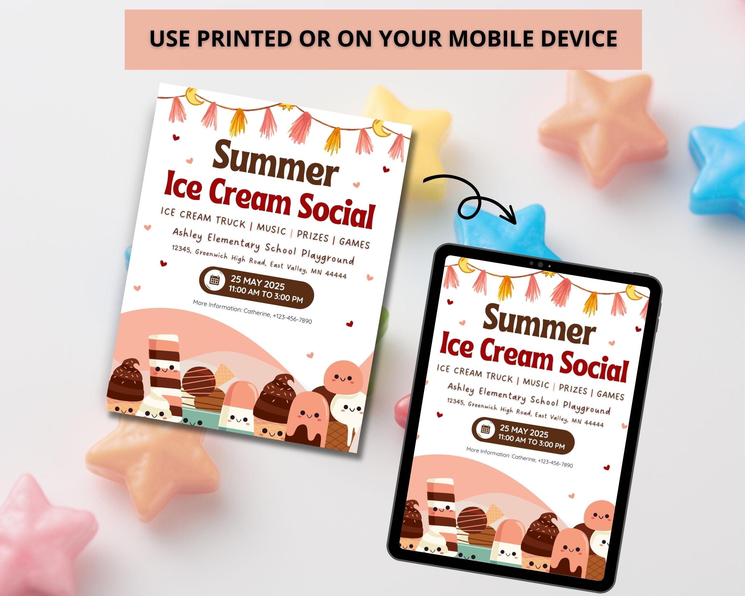 Ice Cream Social Flyer, Editable Ice Cream Fundraiser Flyer, Canva Ice ...