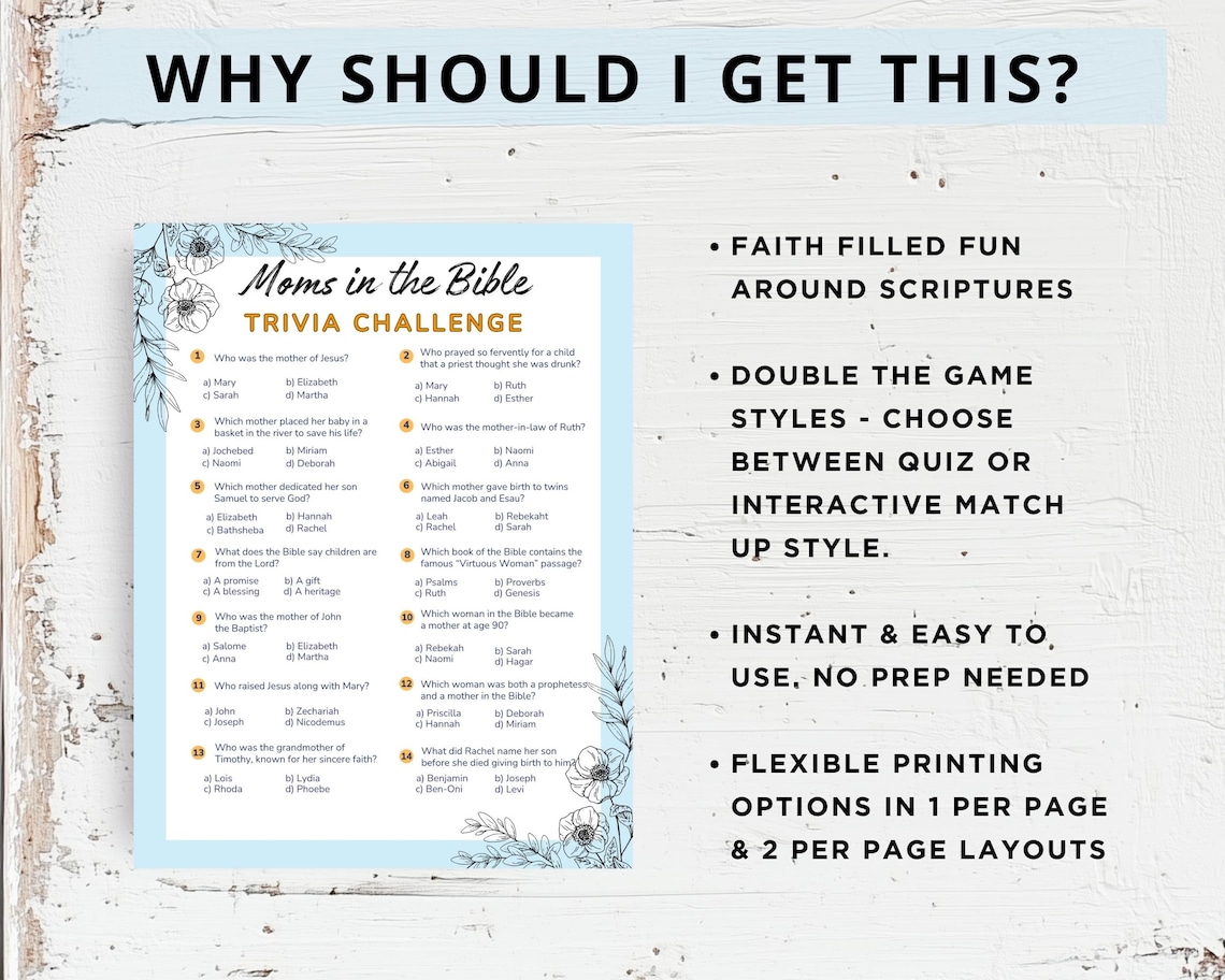 Mothers in the Bible Matching Game, Women Ministry Game, Retreat Games ...