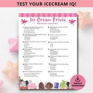 Ice Cream Trivia Summer Game, Ice Cream Themed Birthday Party Game ...