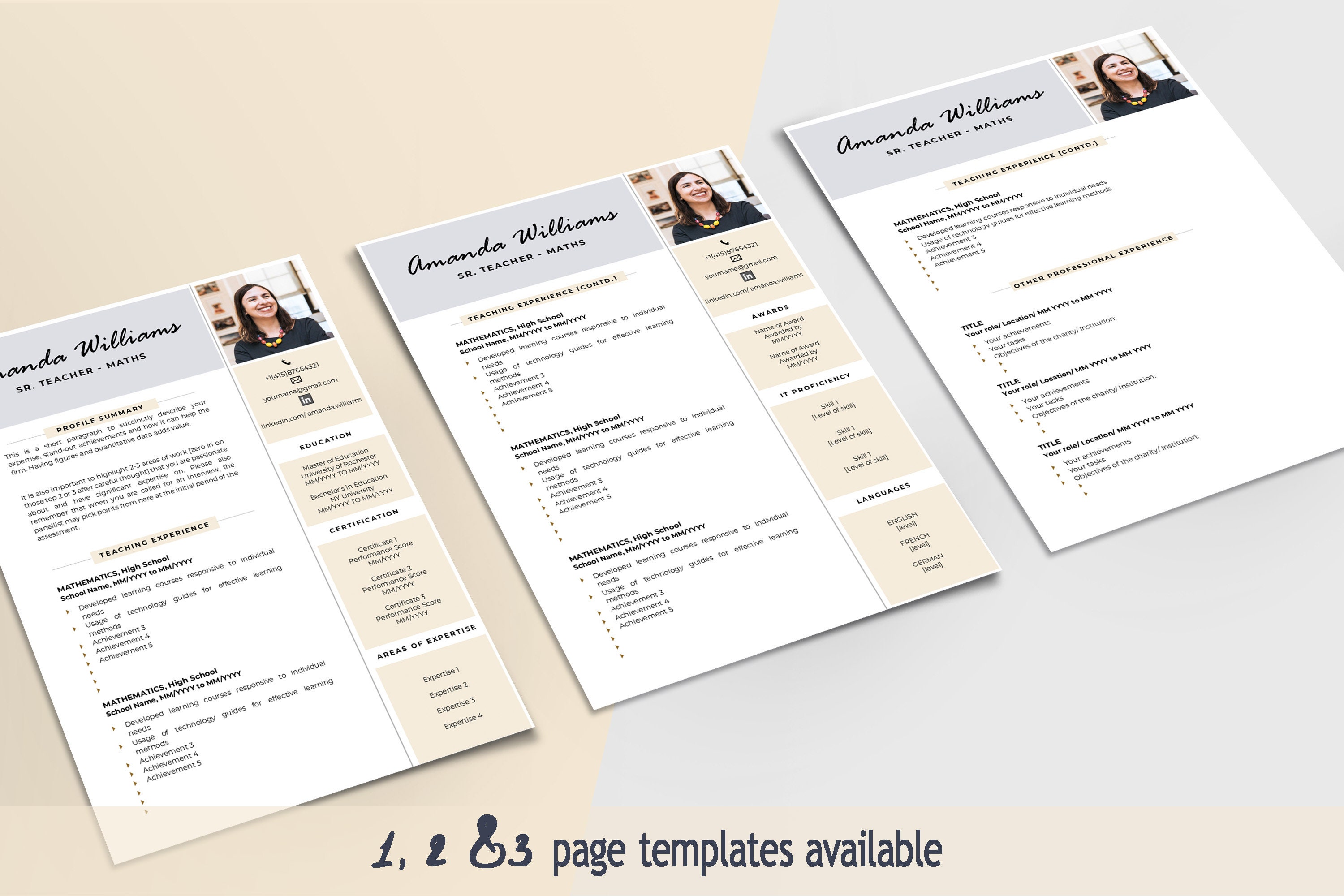 Teacher Resume Template Teacher, CV Template With Photo, Cv Template ...
