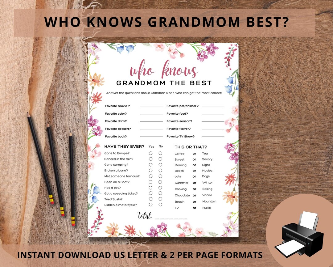 Who Knows Grandma Best, Grandparents Day Game for Grandkids, Mothers ...