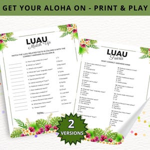 Luau Trivia Game & Match Up, Hawaiian Party, Summer Beach Game ...