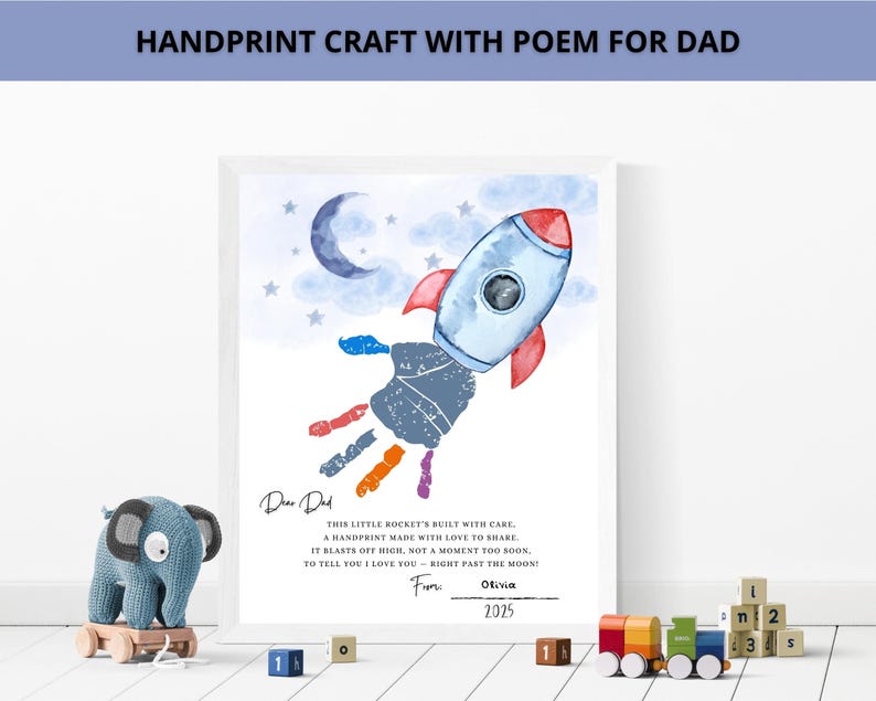 Rocket Handprint Art, Fathers Day Poem, Fathers Day Handprint Printable ...