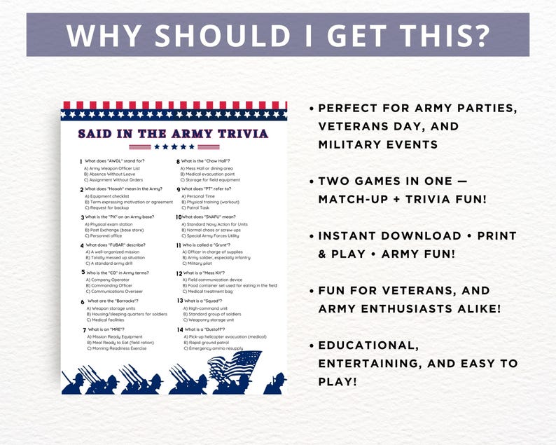 Army Slang Games for the Office, Memorial Day Barbecue Trivia, Veterans ...