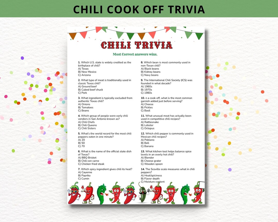 Chili Cook off Trivia Game, Memorial Day Family Reunion Cook off Idea ...