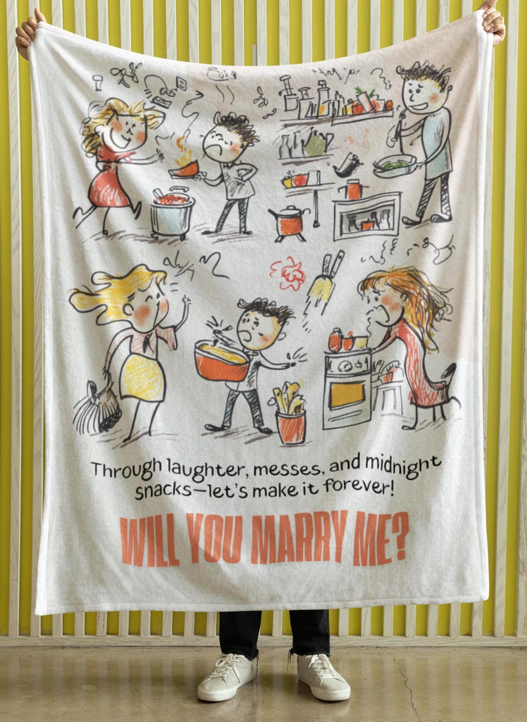 Romantic Proposal Sherpa Blanket, Fun Couple Doodles With Will You ...