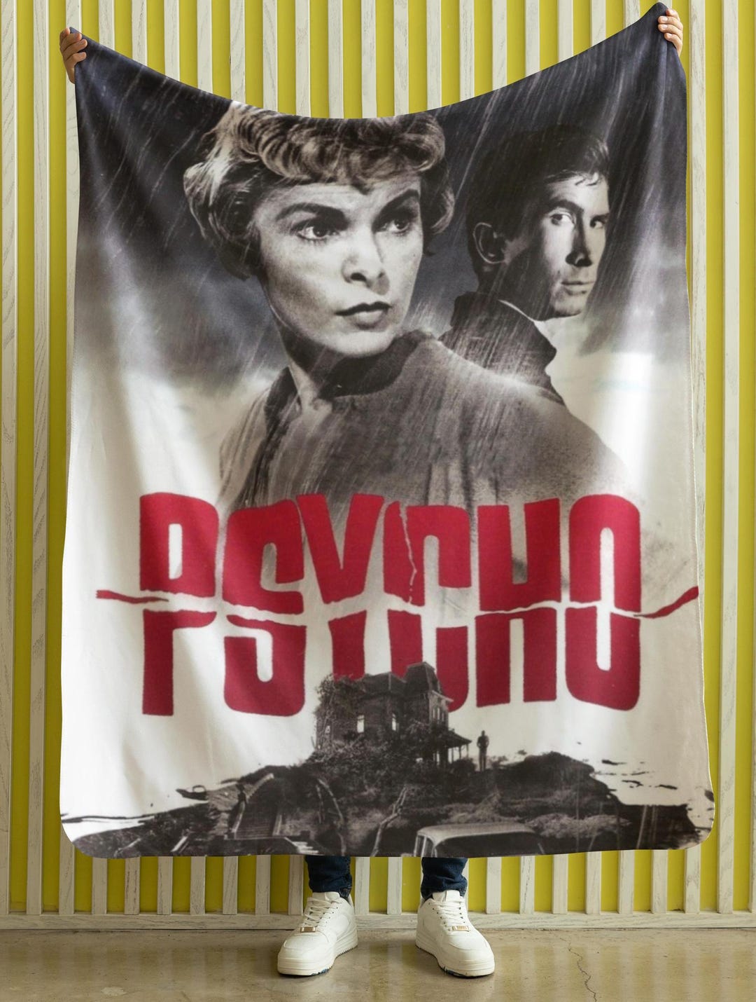 Classic 60s Horror Movie Poster Sherpa Blanket, Psycho Blanket, Throw ...
