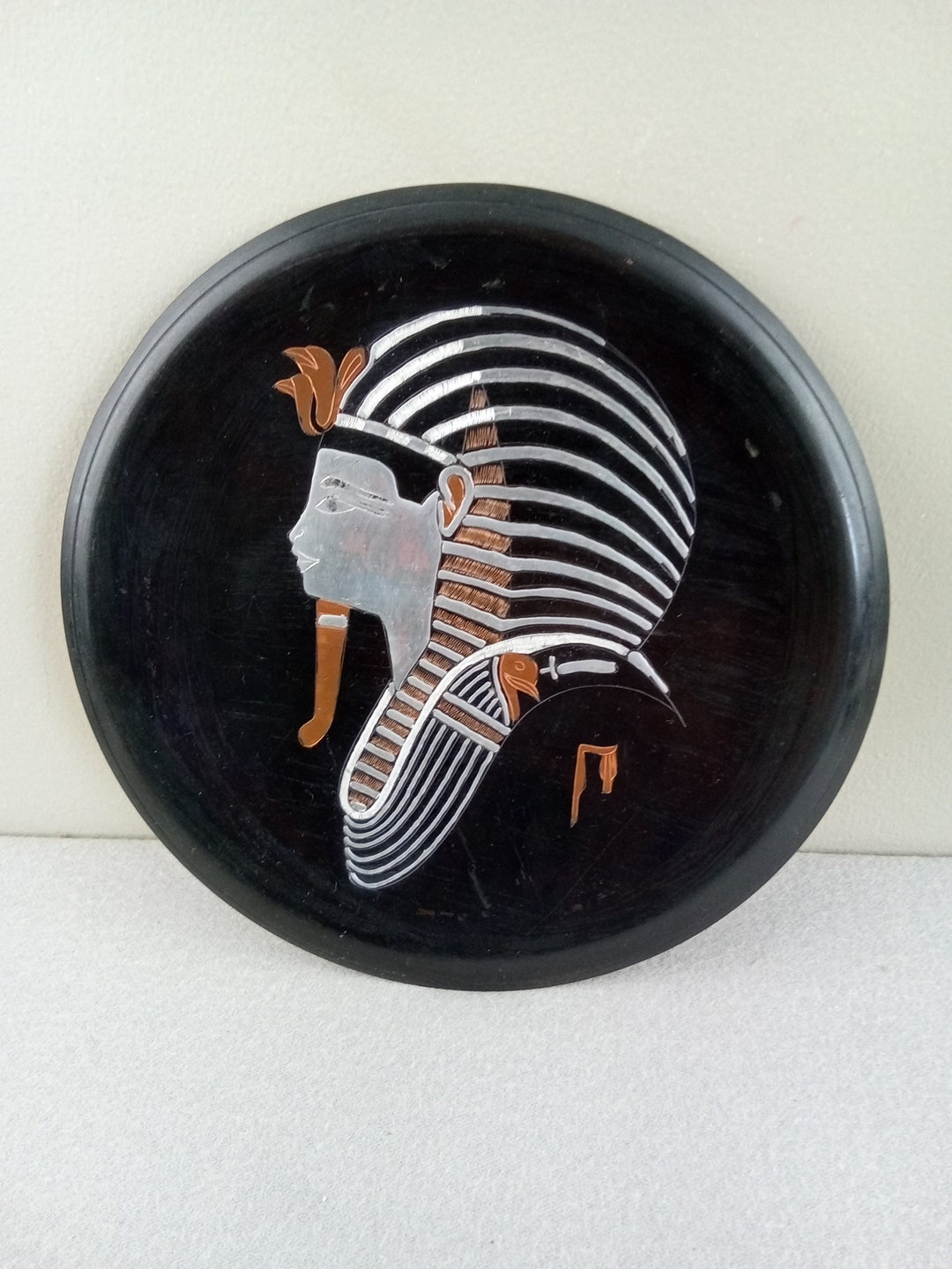 Egyptian Revival 10" Blackened Copper Silver Pharaoh Image Wall Decor ...