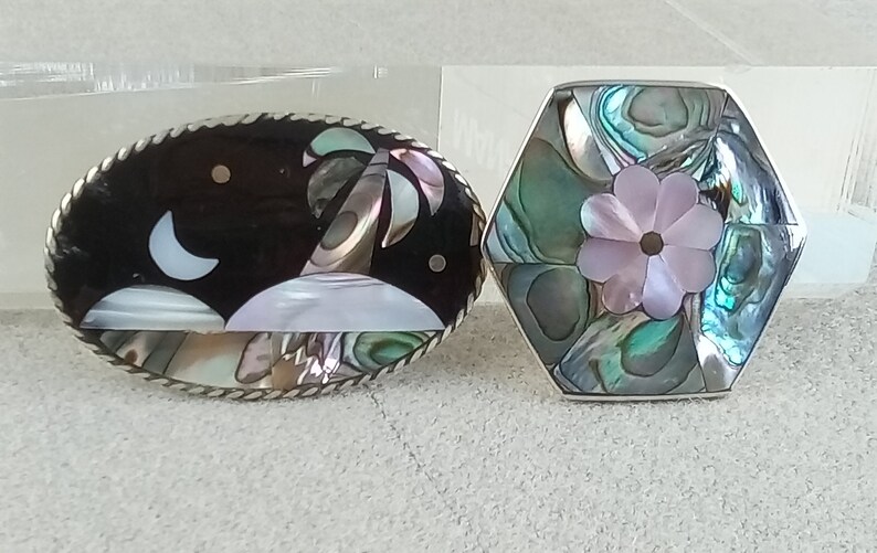 Alpaca Mexico Abalone Seashell Inlay Broochs 1.75" 1.5 Lot of 2 Vtg - Etsy