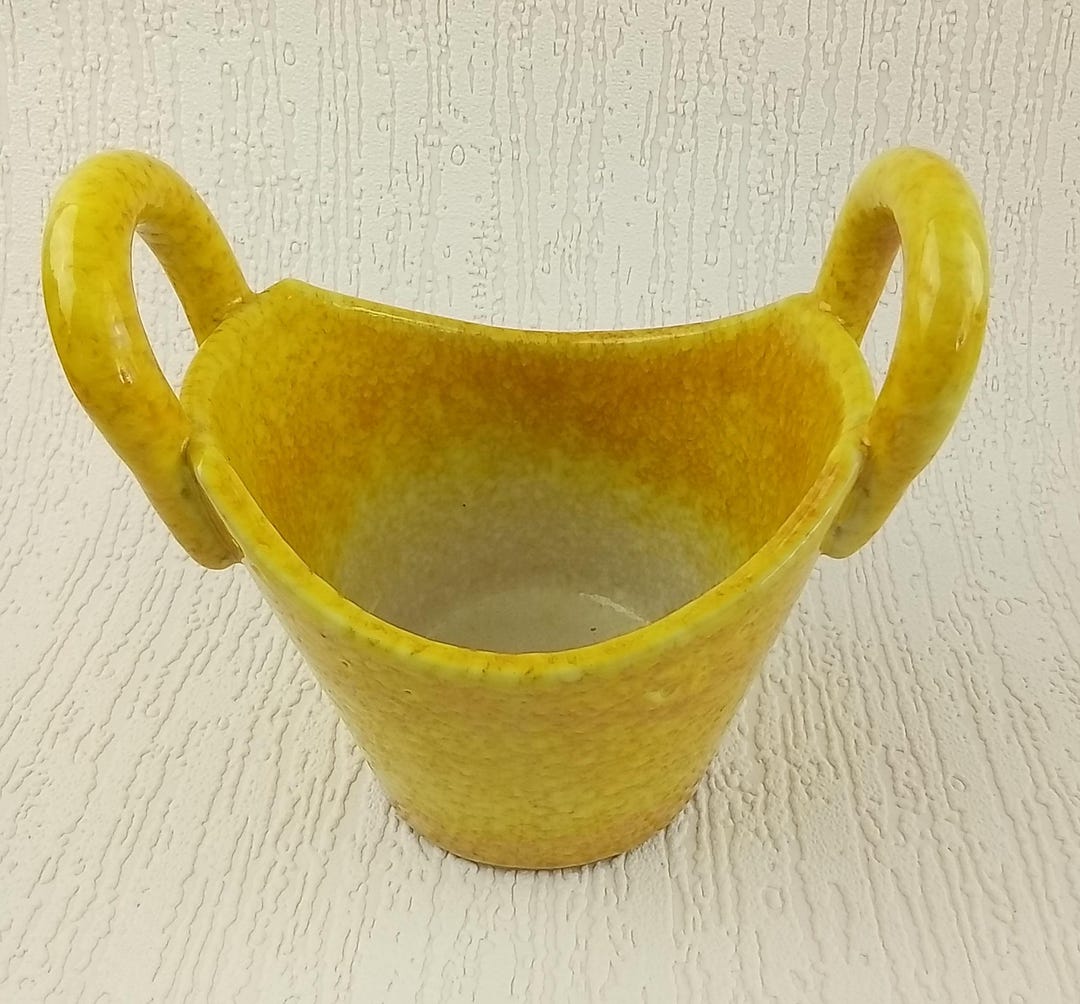 Yellow Planter Handled Basket Italy 7w 6.5h Orange Peel Glaze Cachepot ...