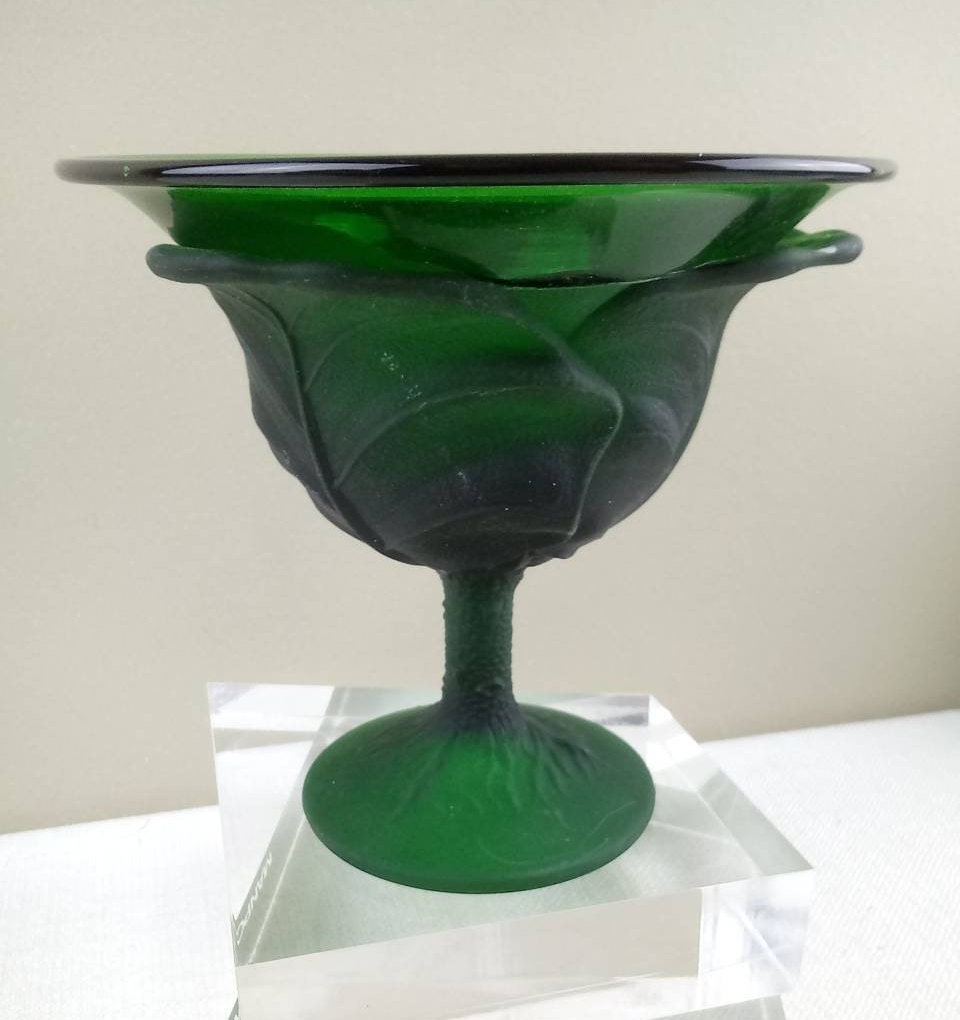Vintage Emerald Green Satin Glass Cabbage Leaf Flared Compote - Etsy