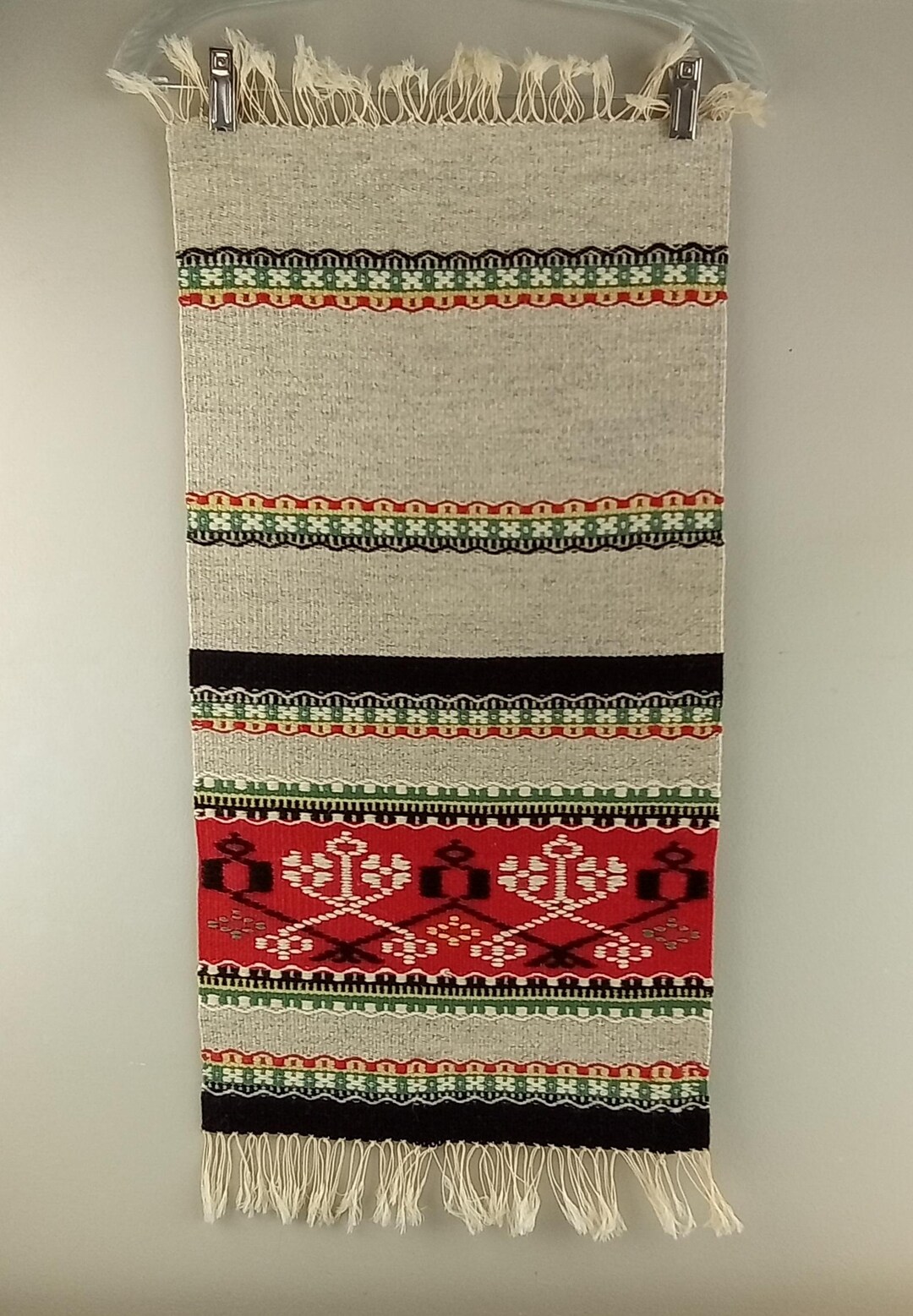 Norwegian Hand Woven Wool Folk Art Textile Vestfold 14×27 + Fringe Wall ...