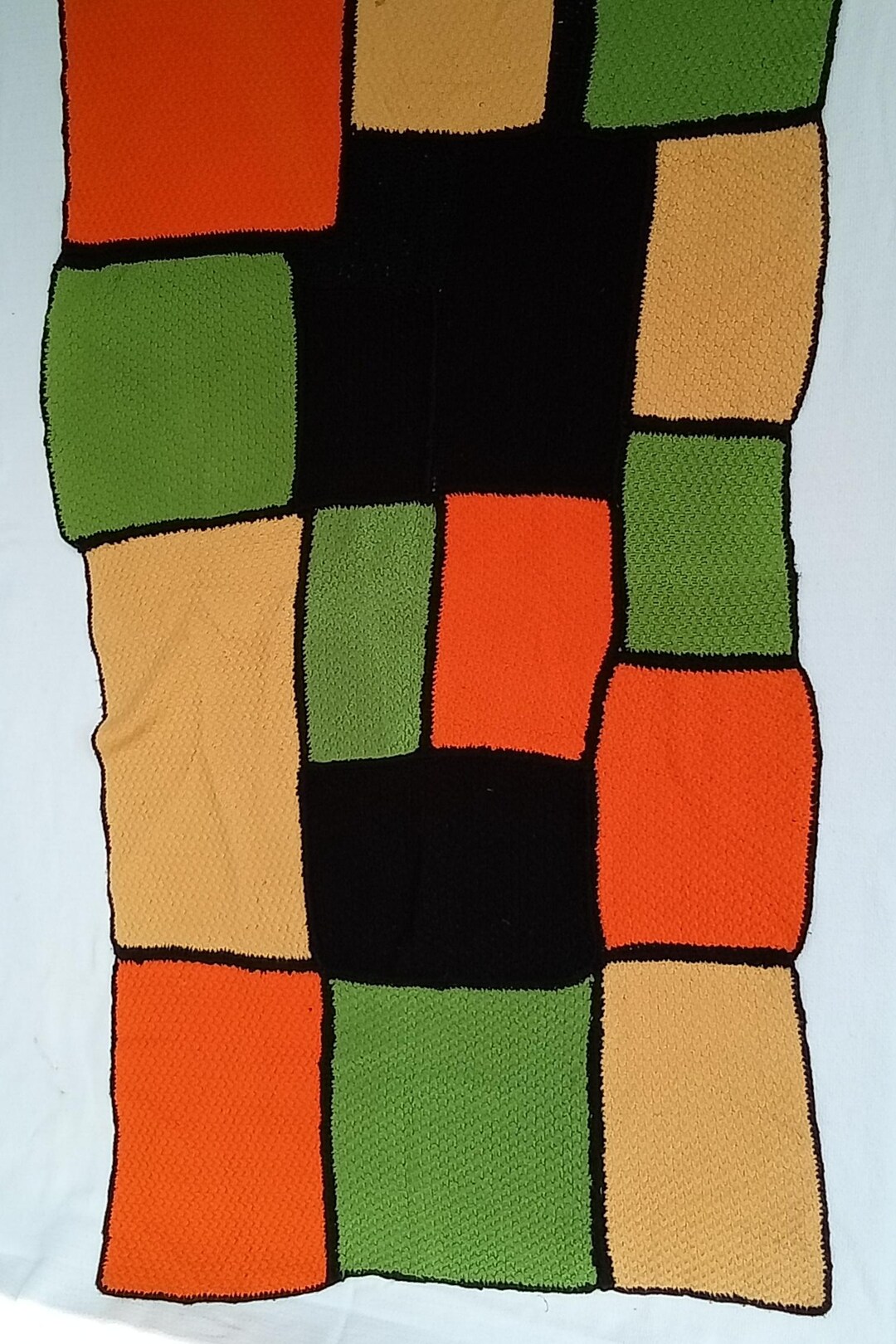 60's Mondrian Revolution Crazy Hand Knit Afghan 38x60" Color Blocking ...