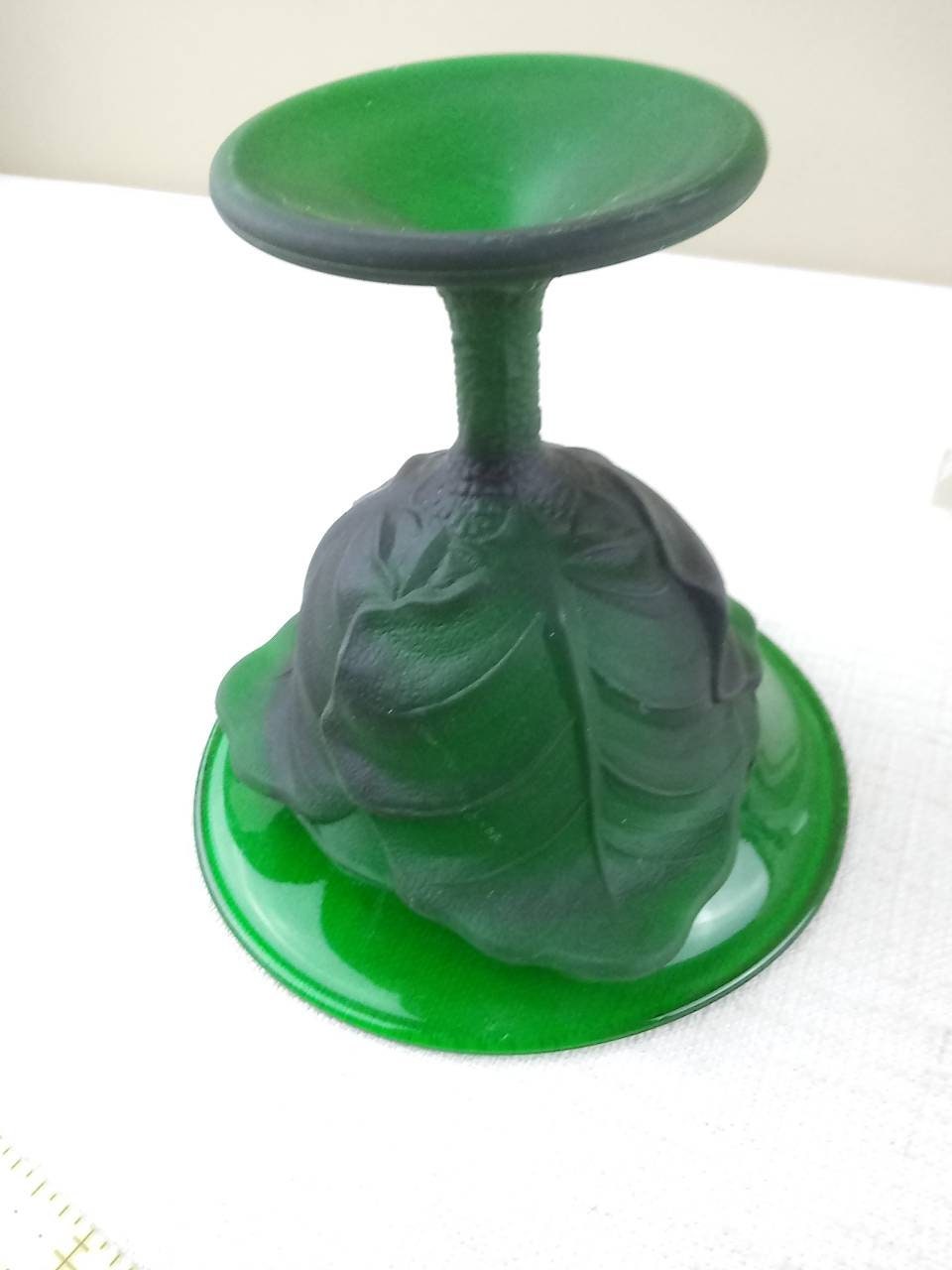 Vintage Emerald Green Satin Glass Cabbage Leaf Flared Compote - Etsy