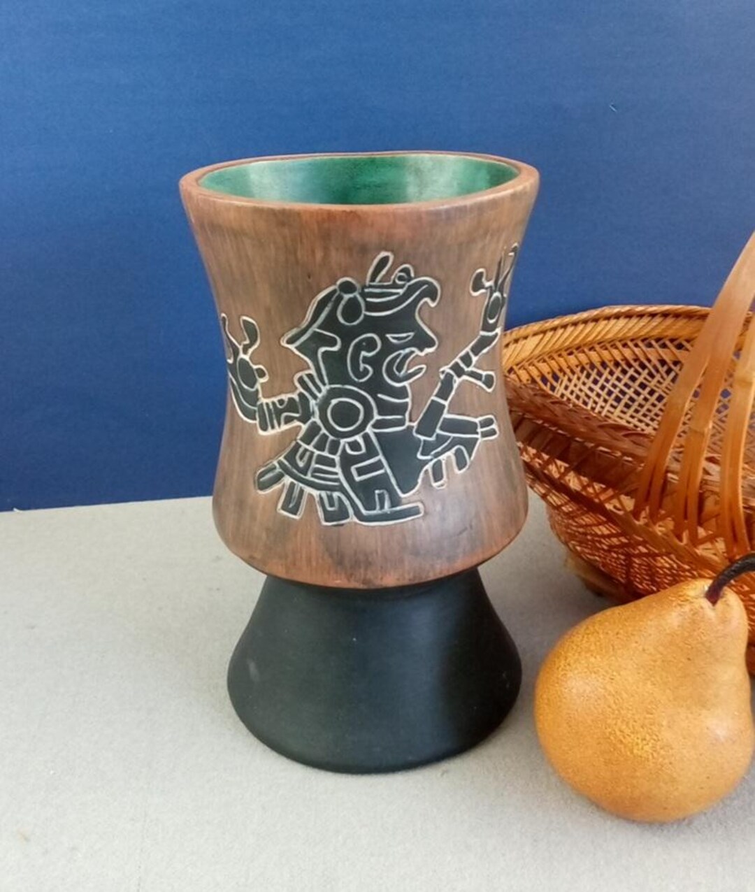 Leopoldo De Saltillero Mexico Aztec Petroglyph Mayan 8x5" Pottery Vase ...