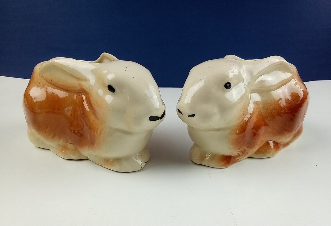 Pair Fredericks Art Pottery USA Rabbit Bunnies Planters Succulent Vtg ...