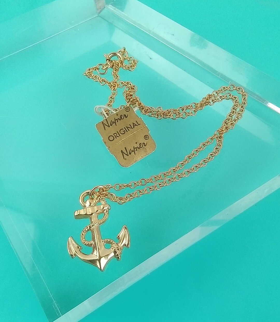 Original Napier Nautical Navy Anchor 1" Pendant 15" Chain Necklace Vtg ...