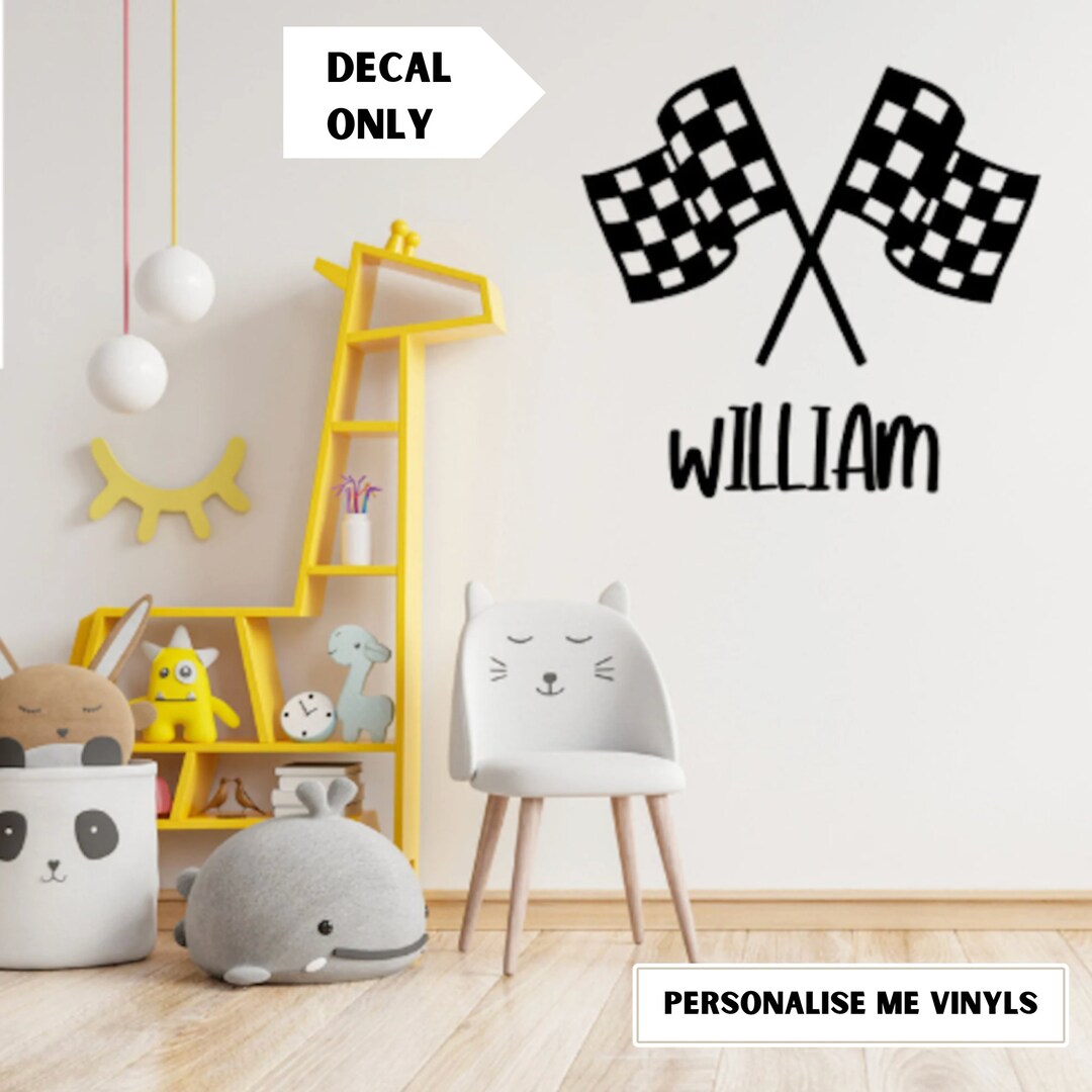 Personalised Chequered Flag Vinyl Wall Sticker | Racing Flag Sticker ...