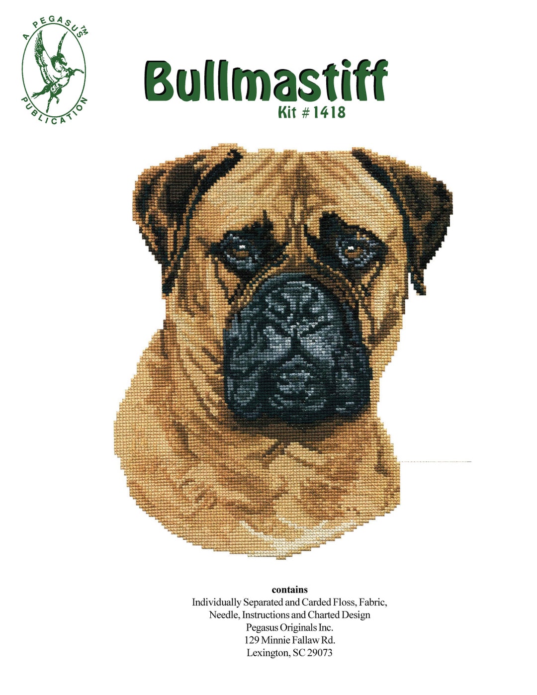 Bullmastiff Cross Stitch Kit With Chart, Fabric, Sorted Floss and ...