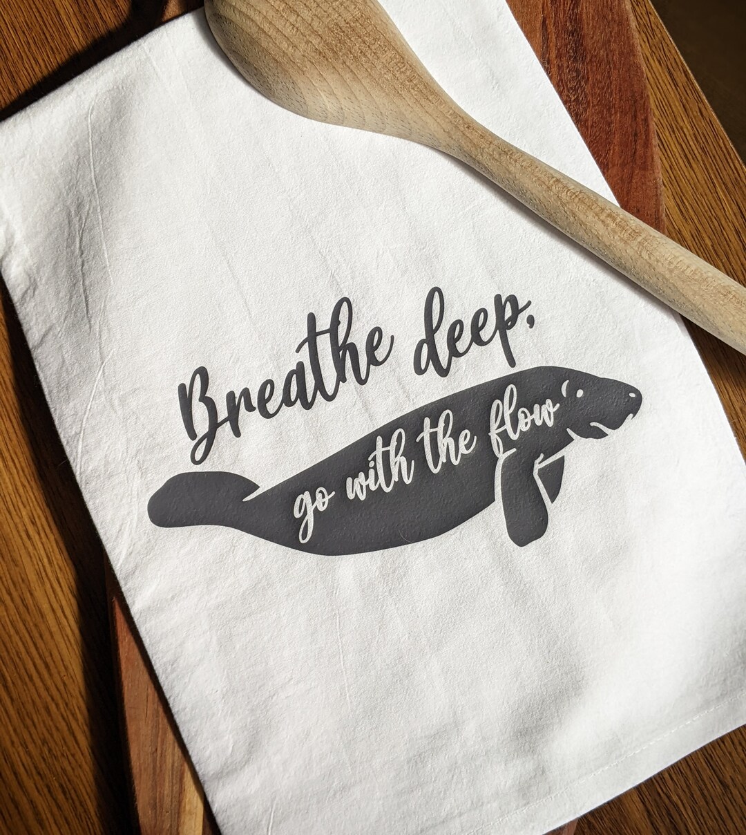 Florida Manatee Tea Towel: White Cotton Kitchen Decor, Mindfulness Gift ...