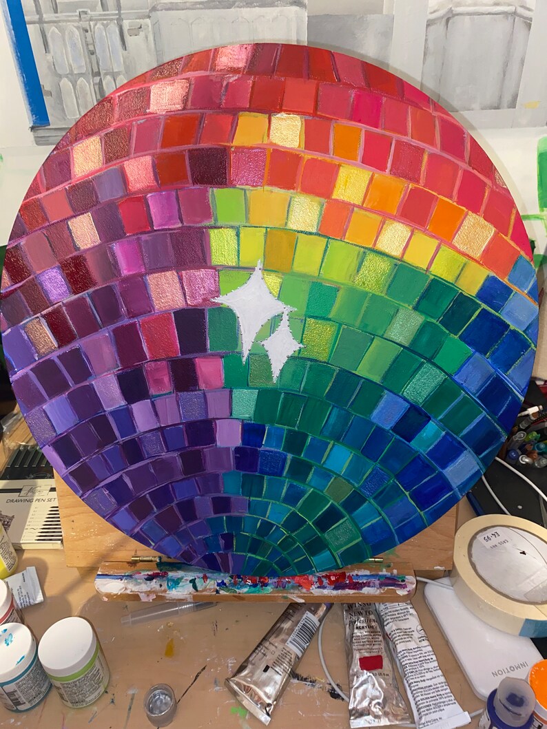 Mirrorball, Original Disco Ball Painting. - Etsy