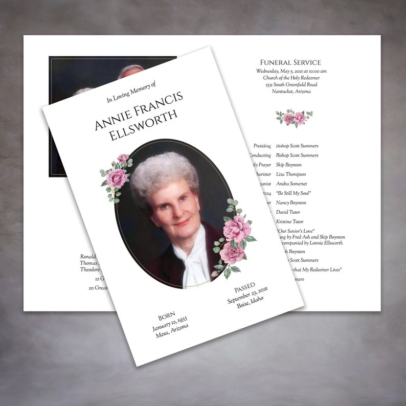 Women's Pink Floral Funeral Program Template - Etsy