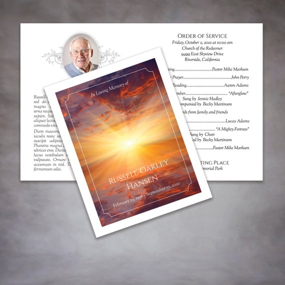 Sunset Funeral Program Template Google Docs Print Ready File | Etsy