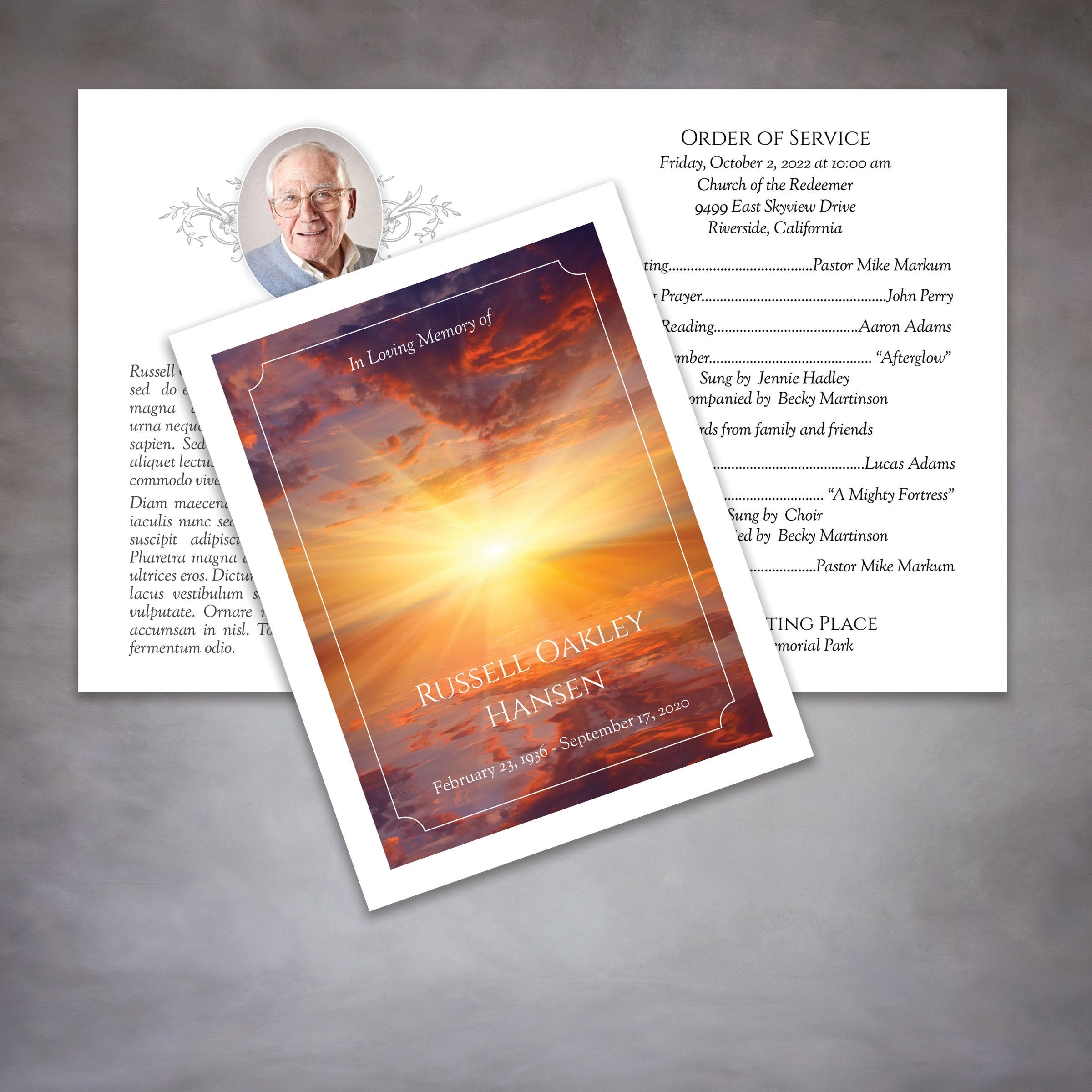 Sunset Funeral Program Template Google Docs Print Ready File - Etsy