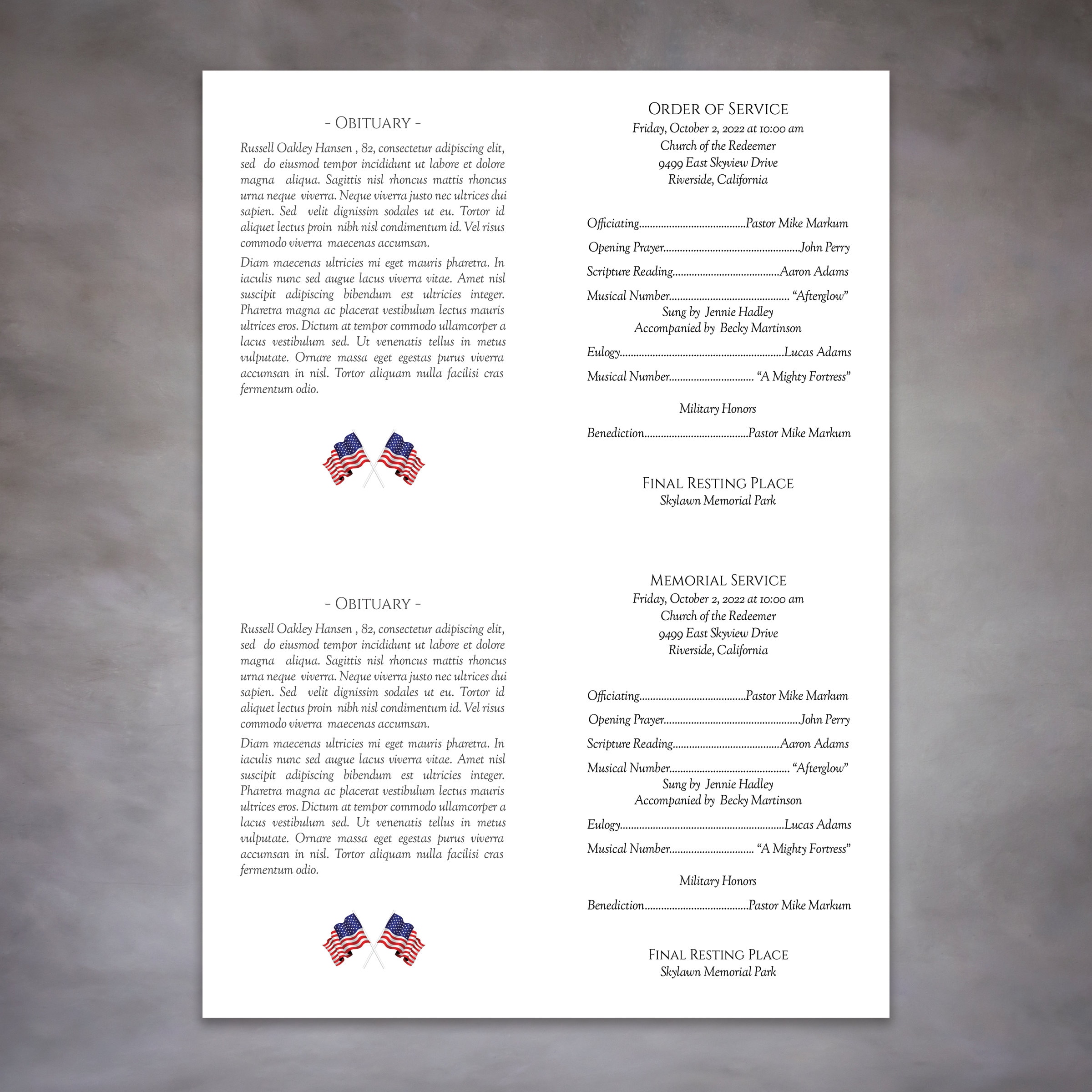 Patriotic Military Funeral Program Google Docs - Etsy