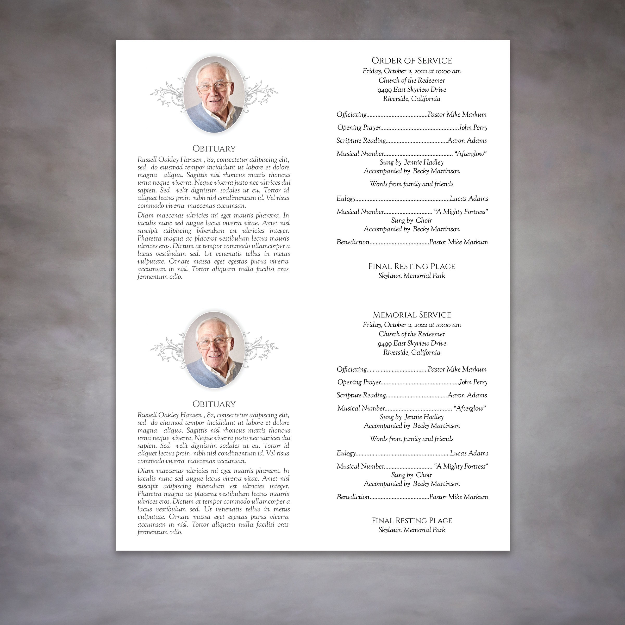 Sunset Funeral Program Template Google Docs Print Ready File - Etsy