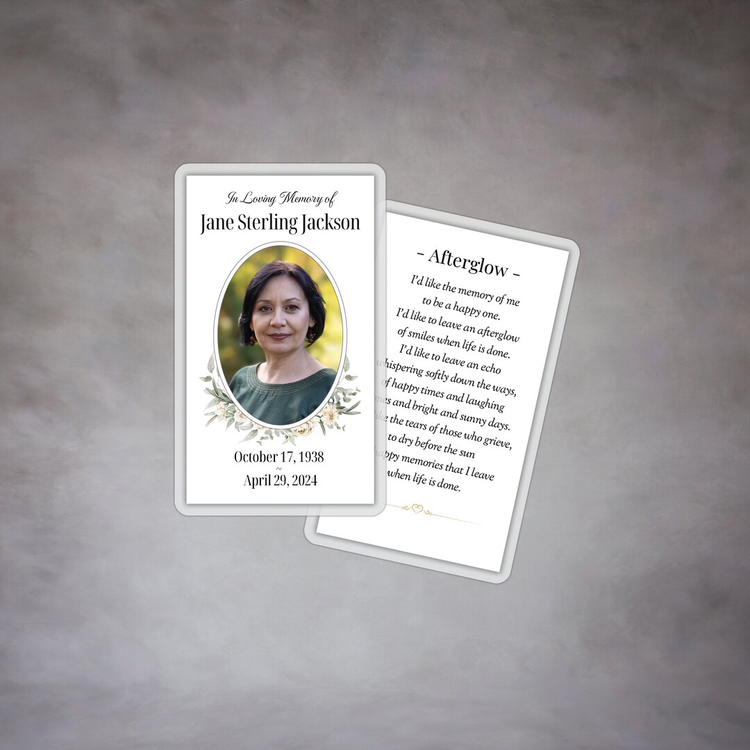 Laminated Funeral Memorial Prayer Cards With Oval Photo - Printed and ...