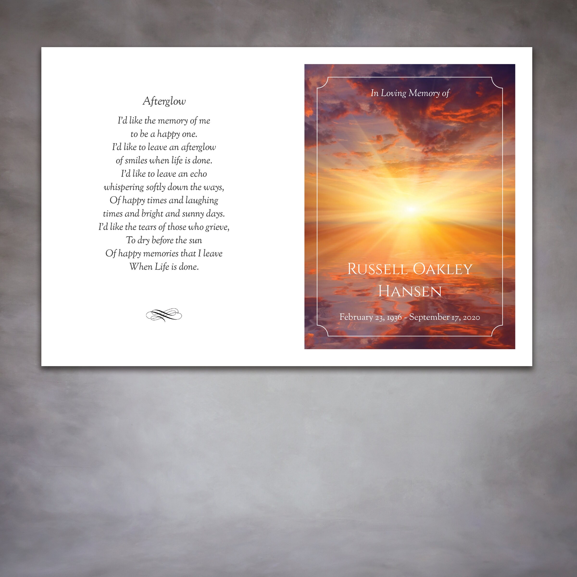 Sunset Funeral Program Template Google Docs Print Ready File - Etsy