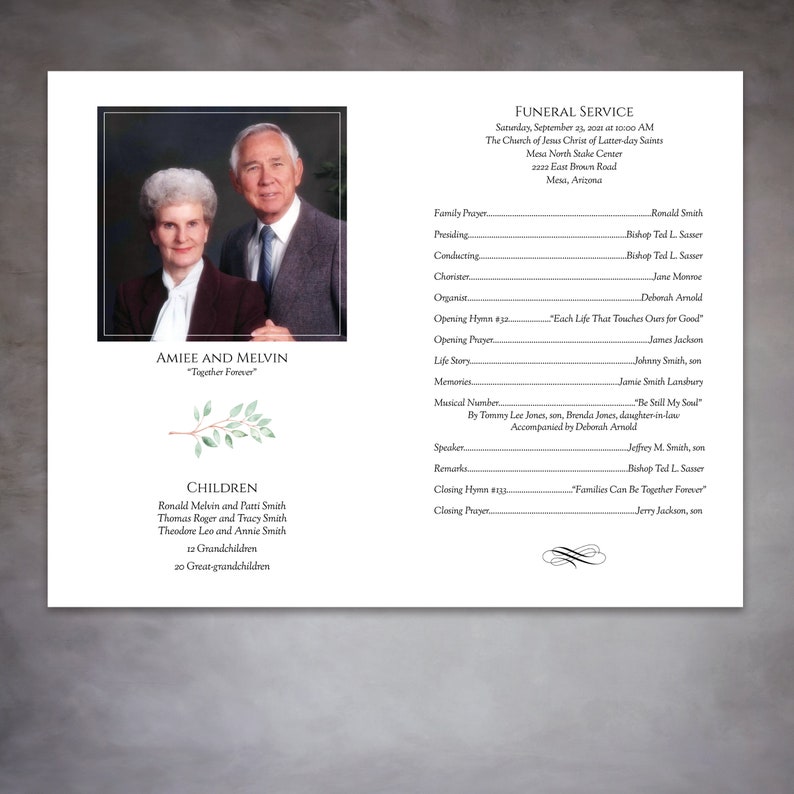 Woman's Green Leaves Funeral Program Template Google - Etsy