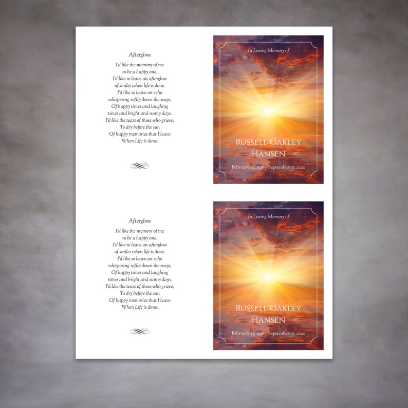 Sunset Funeral Program Template Google Docs Print Ready File - Etsy