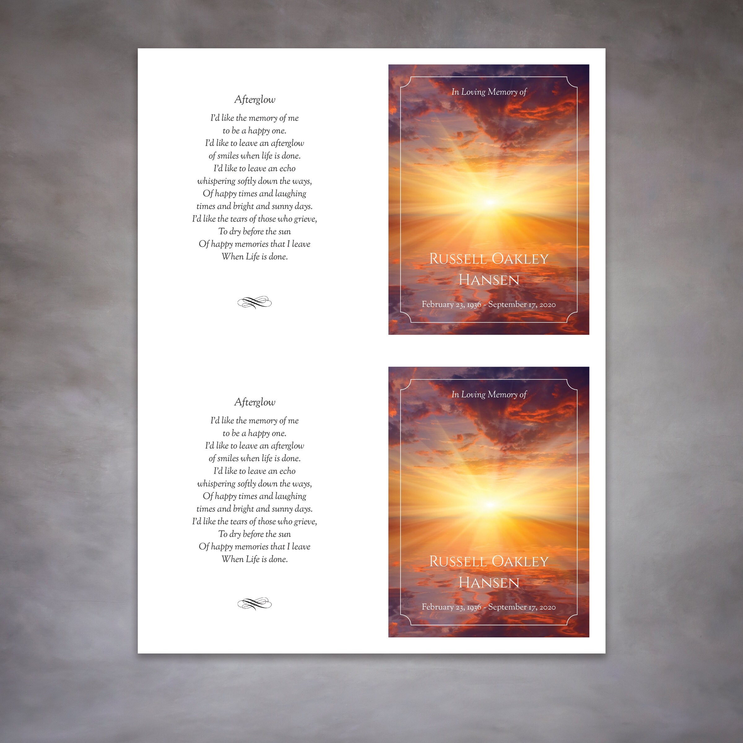 Sunset Funeral Program Template Google Docs Print Ready File - Etsy