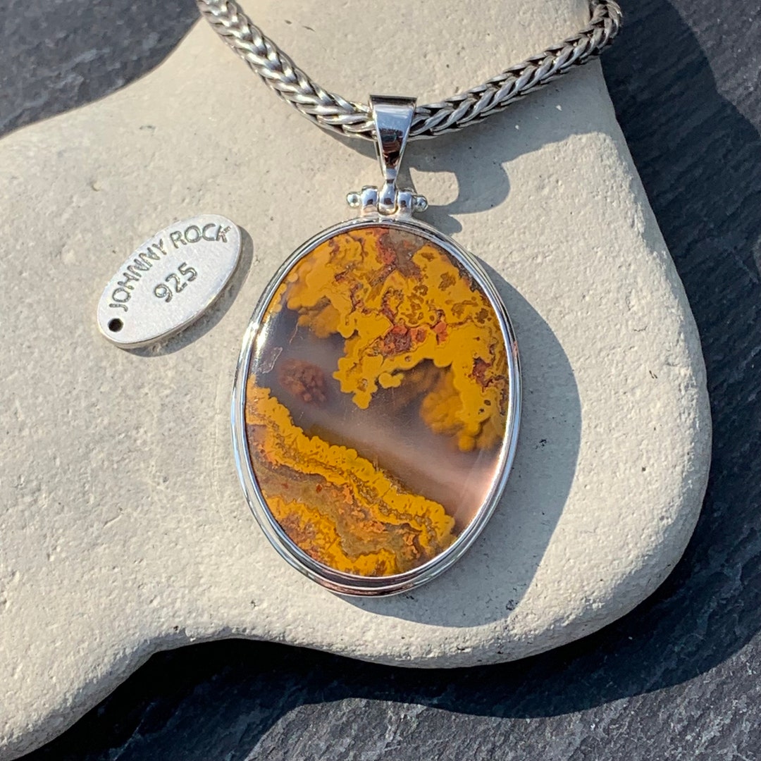 Fiery Flame Agate Pendant, Large Seam Agate Pendant, Handmade in 925 ...