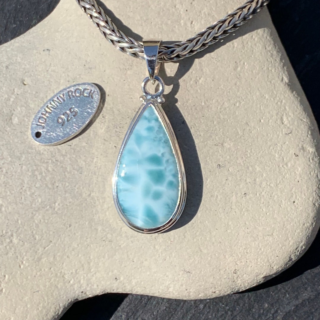 Fine Larimar Pendant, Larimar Teardrop Pendant, Teardrop Cabochon ...