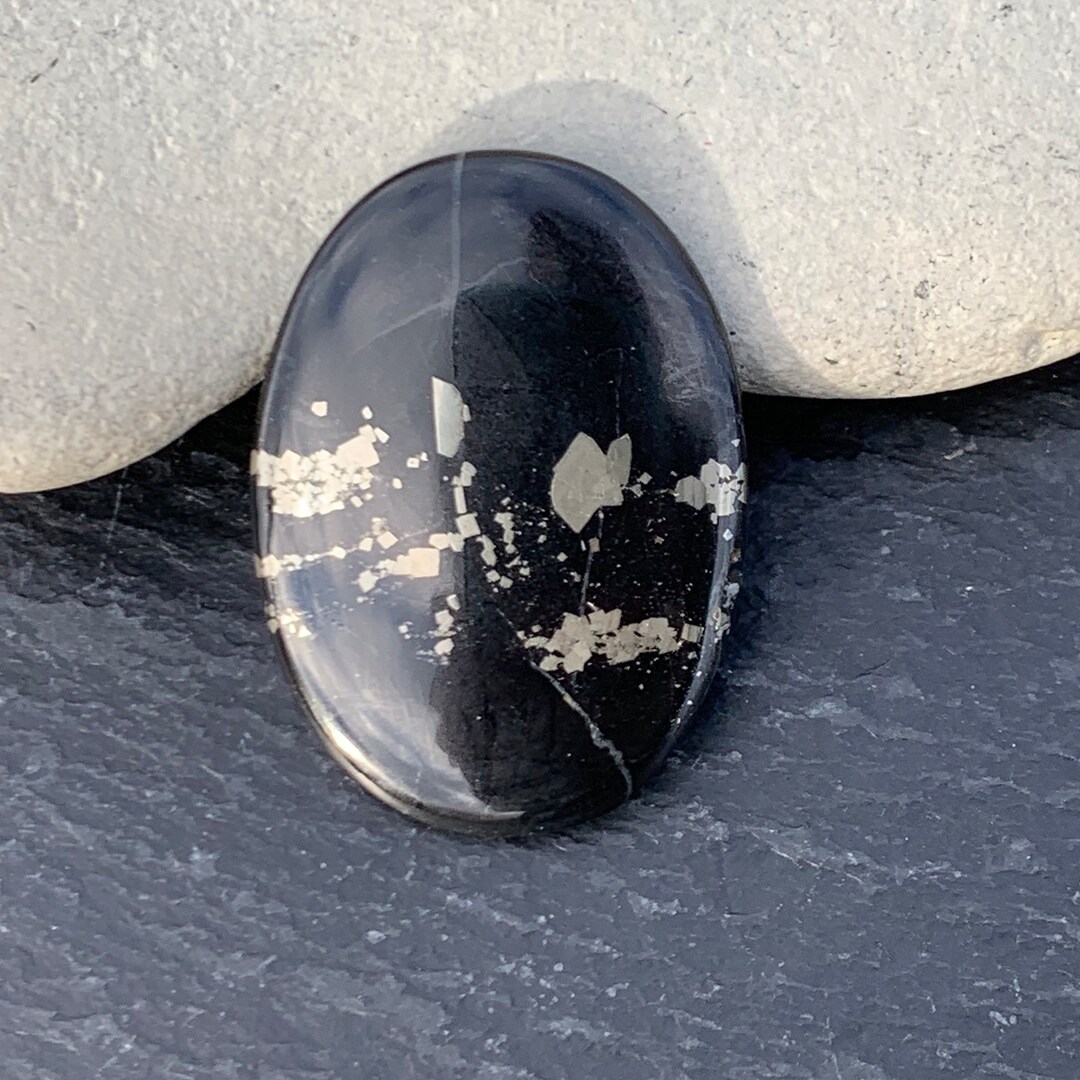 Black Quartz and Cubic Pyrite Large Oval Cabochon, Swiss Alps - Etsy
