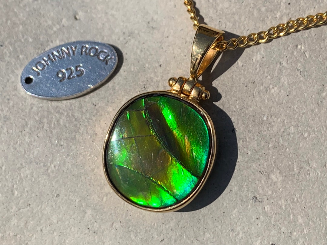 AA Grade Electric Green Ammolite Pendant, Handmade in 18ct Gold-on-925 ...