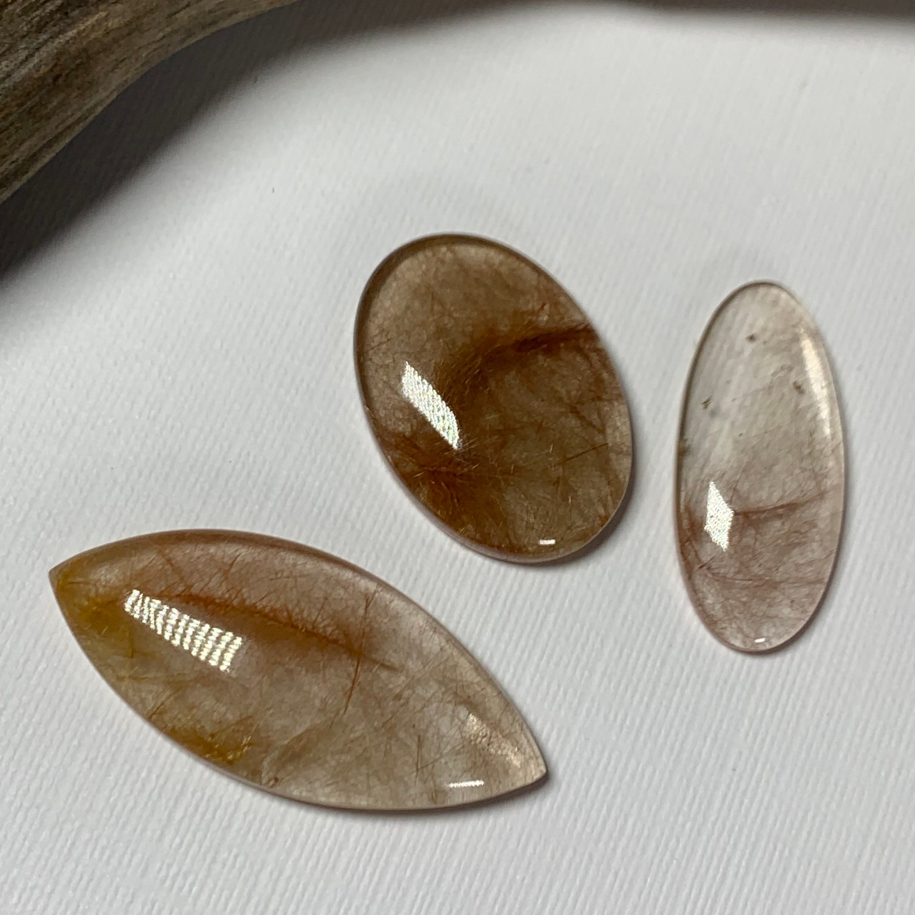 Home & Living Home Décor Set Of 3 Brazil Rutilated Quartz Cabochons ...