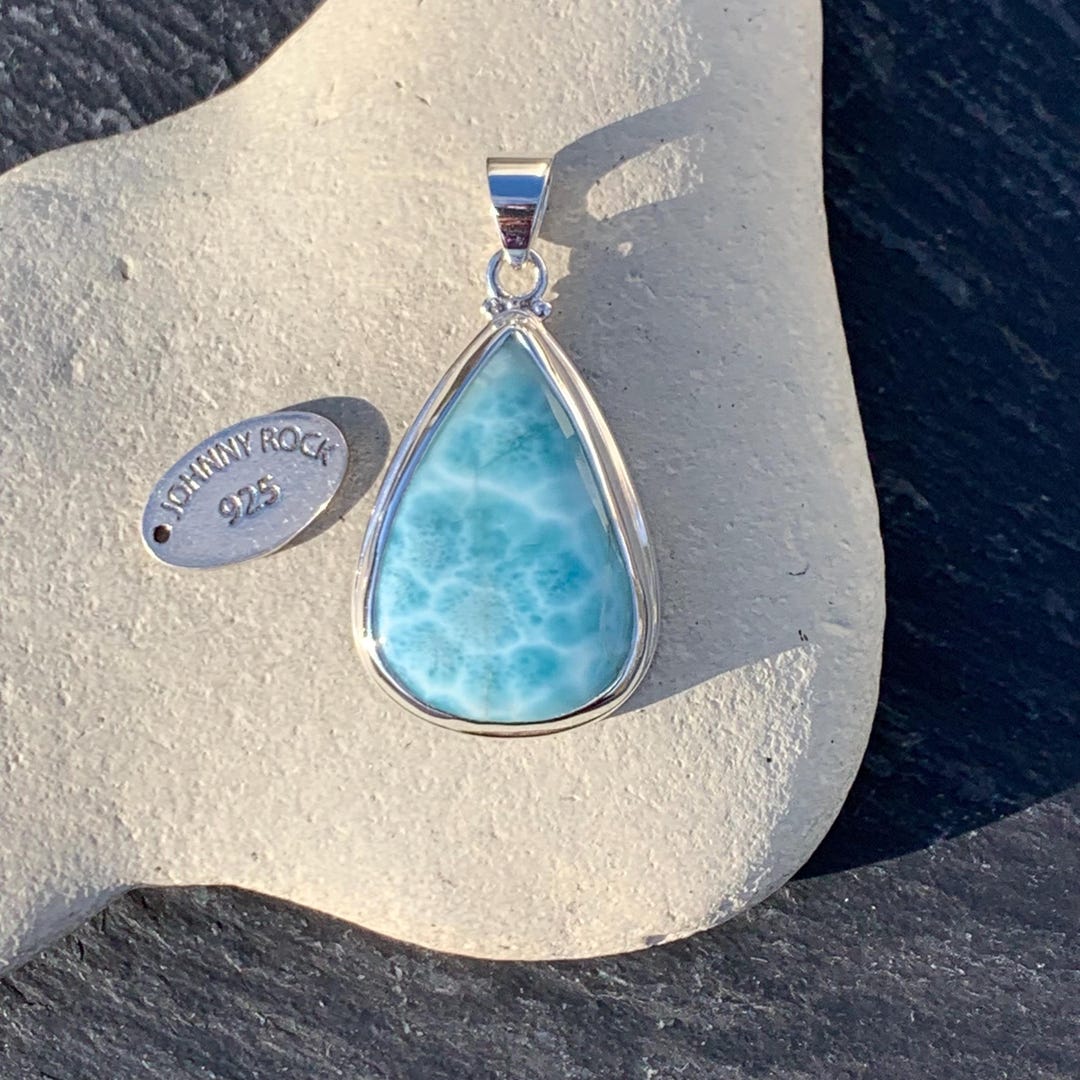 Dreamy Ocean Blue Translucent Larimar Pendant, Handmade in 925 Sterling ...