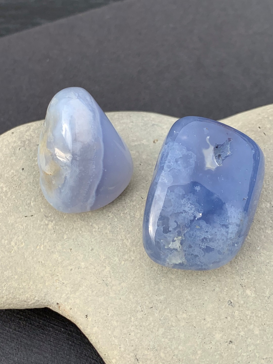 Blue Lace Agate and Blue Chalcedony Palm / Meditation Stones , Set of 2 ...