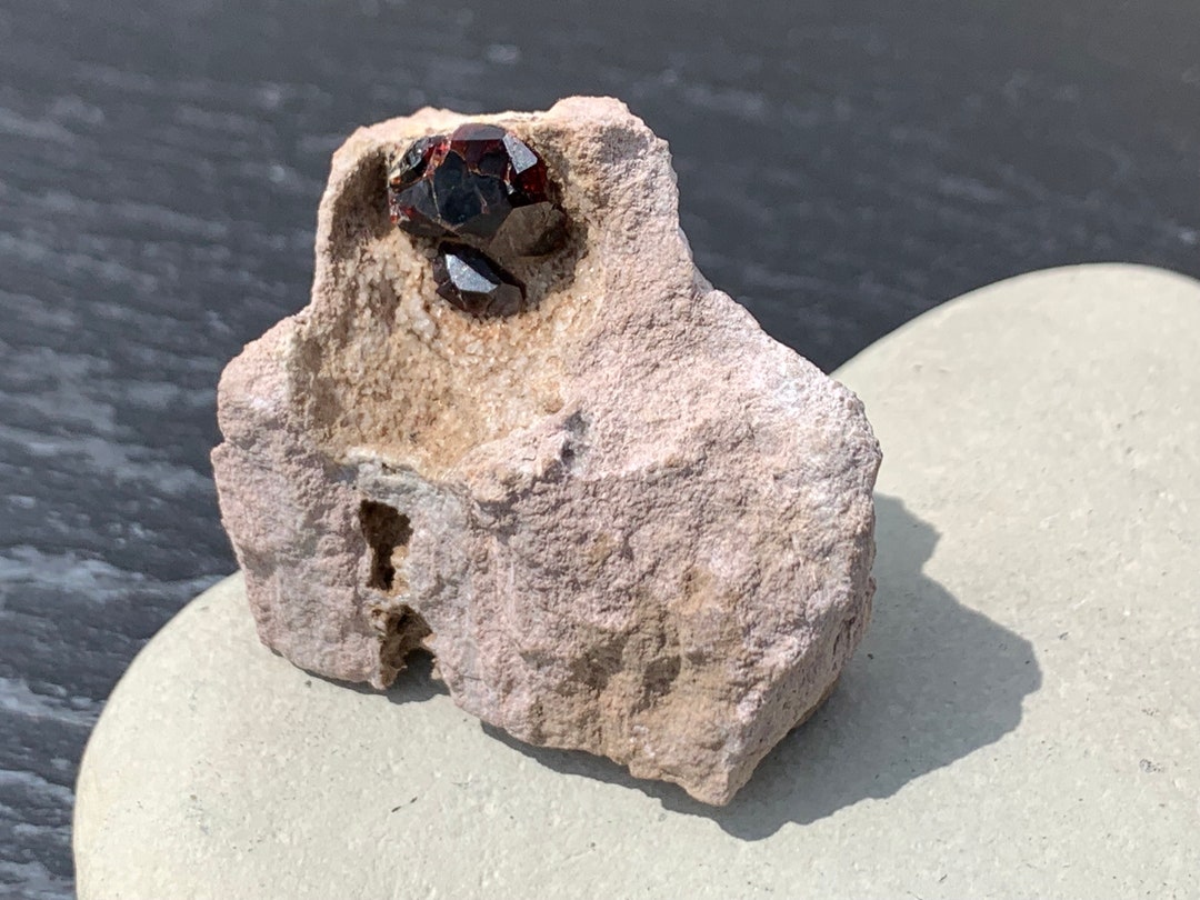 Natural Spessartine Garnet on Matrix Specimen, Freestanding Display ...