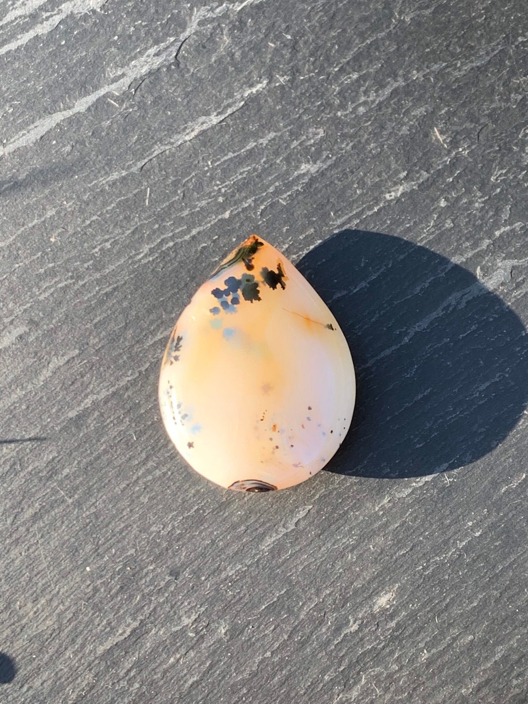 Dendritic Opal Pebble, Hand Cut and Polished Pebble Droplet Cabochon ...