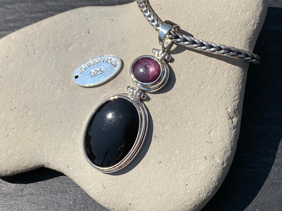 Star Ruby With Whitby Jet Pendant, Handmade in 925 Sterling Silver ...