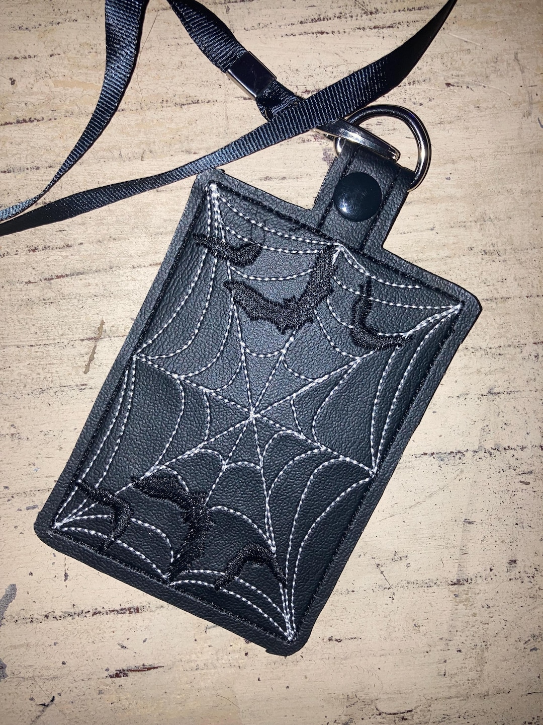 Spooky Gothic ID Badge Holder: Embroidered Spiderweb Lanyard - Etsy