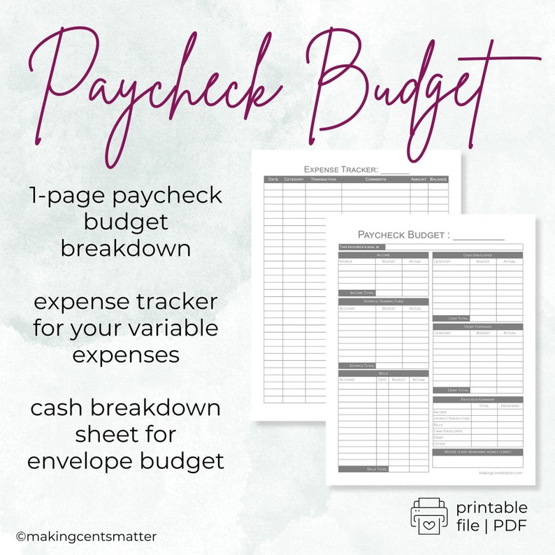Paycheck Budget Bundle - Etsy